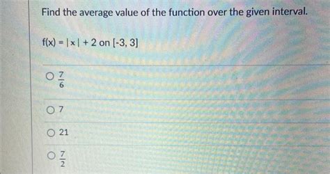 solved find the average value of the function over the given