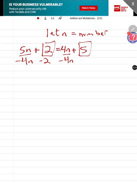 Solved If 2 Is Added To Five Times A Number The Result Is Equal To 5 More Than Four Times The