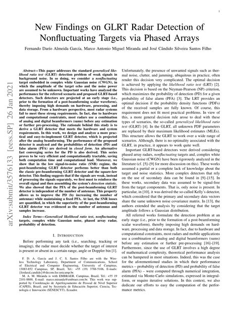 Pdf New Findings On Glrt Radar Detection Of Nonfluctuating Targets Via Phased Arrays