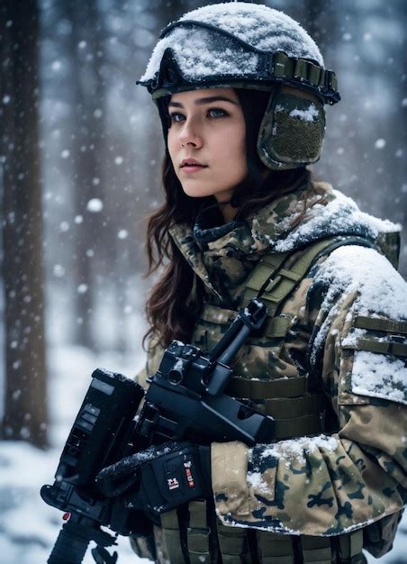 Premium Ai Image A Beautiful Brunette Soldier Girl