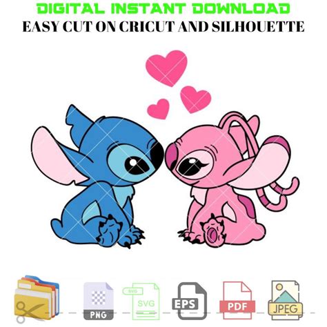 Stitch And Angel Svg Love Svg Valentines Day Svg Kawaii Svg Cricut