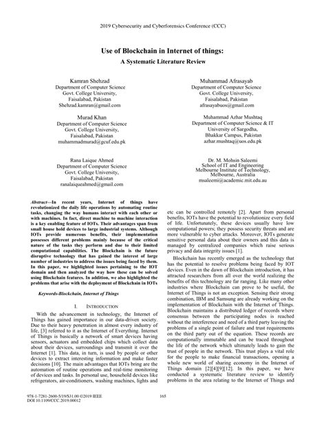 Pdf Use Of Blockchain In Internet Of Things A Systematic Literature Review