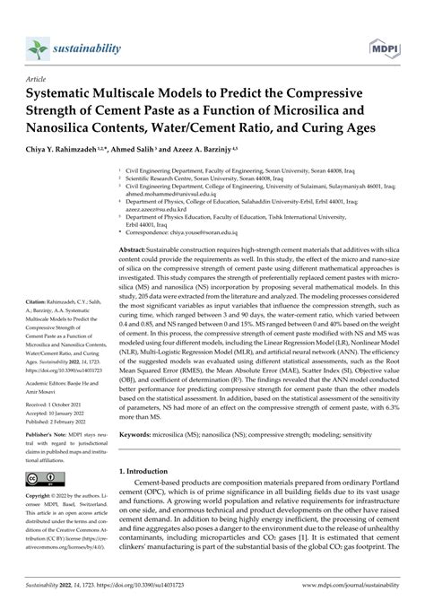 Pdf Systematic Multiscale Models To Predict The Compressive Strength Of Cement Paste As A