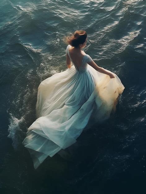 premium ai image a woman in a white dress is floating in the water