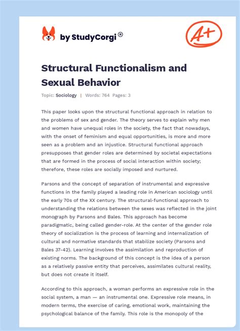 Structural Functionalism And Sexual Behavior Free Essay Example