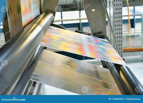 Roll Offset Print Machine In A Large Print Shop For Production Of Newspapers Magazines Stock