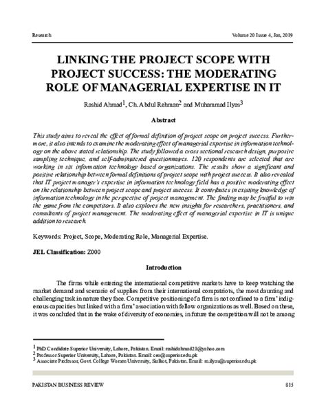 Pdf Linking The Project Scope With Project Success The Moderating Role Of Managerial