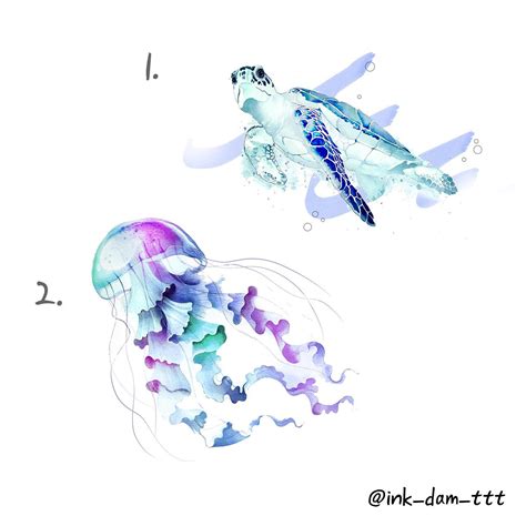 수채화타투 이벤트 예약가능 해파리 거북이 두 162drop Tattoo • Ink Dam