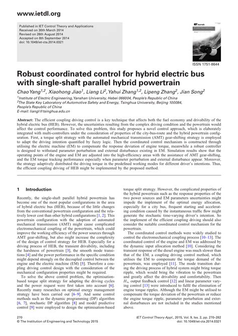 pdf robust coordinated control for hybrid electric bus with single