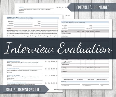 Applicant Interview Evaluation Template Editable And Printable Digital