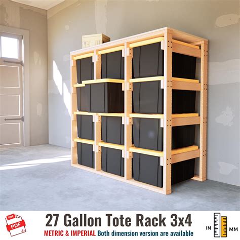 Diy 27 Gallon Bin Storage Rack Plan 3x4 Tote Shelf Pdf Instant Easy