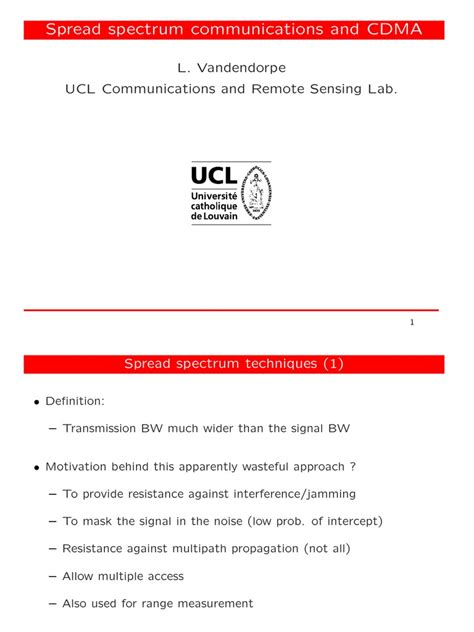 Spread Spectrum Communications And Cdma L Vandendorpe Ucl Communications And Remote Sensing