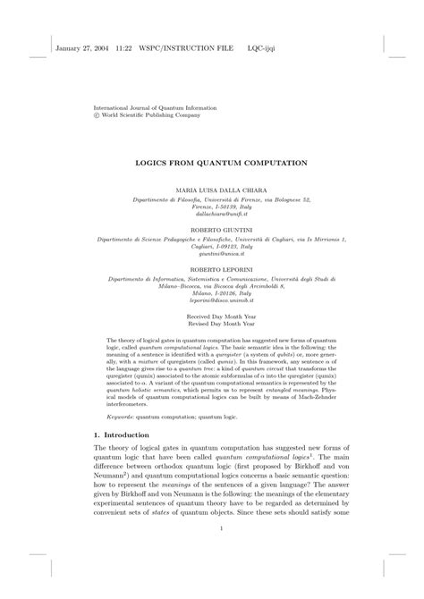 Pdf Logics From Quantum Computation