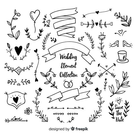 Set De Adornos De Boda Dibujados Vector Gratis