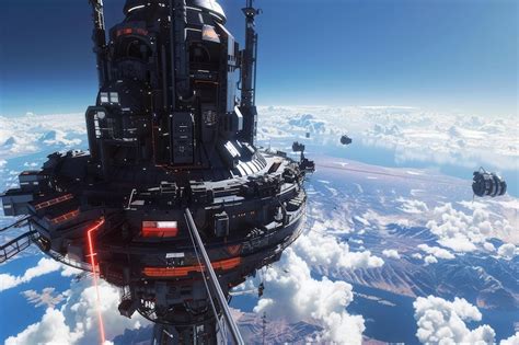 Journey Beyond Earth Space Elevator In Orbit Premium Ai Generated Image