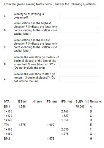 answered from the given leveling notes below … bartleby