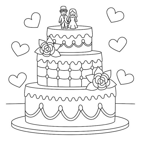 아이들을 위한 웨딩 케이크 색칠 공부 페이지 프리미엄 벡터