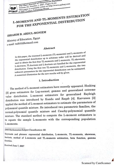 Pdf L Moments And Tl Moments Estimation For The Exponential Distribution