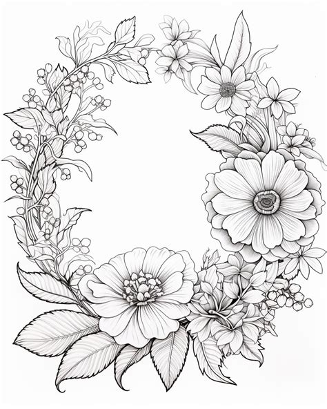 Floral Wreath Made Out Of An Outline Drawing Premium Ai Generated Image
