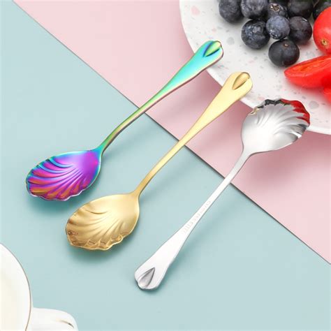 2pcs 스테인레스 스틸 물방울 쉘 스푼 아이스크림 스푼 커피 믹싱 스푼 색상 블랙