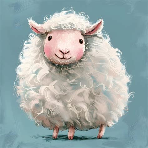 Adorable Clip Art Style Fluffy White Sheep With Pink Face Premium Ai