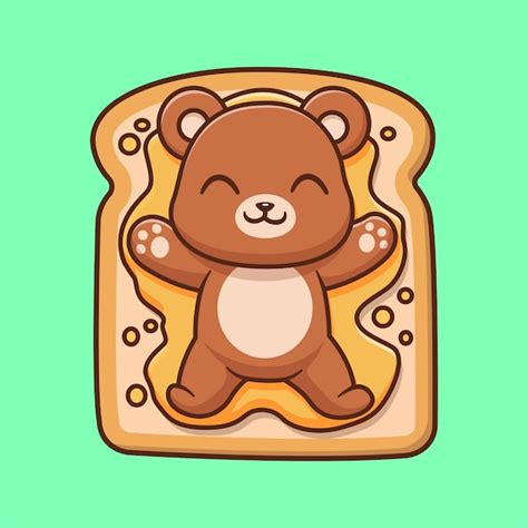 Free Vector Cute Bear Lay On Bread With Honey Jam Cartoon Vector Icon