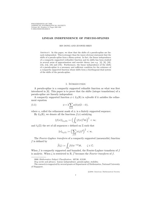 Pdf Linear Independence Of Pseudo Splines