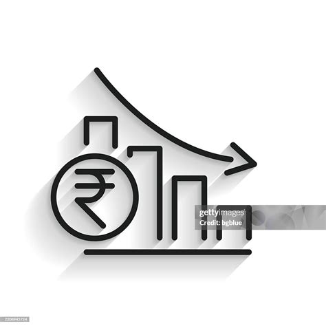 Chart Of Decreased Indian Rupee Rate Line Icon With Long Shadow On