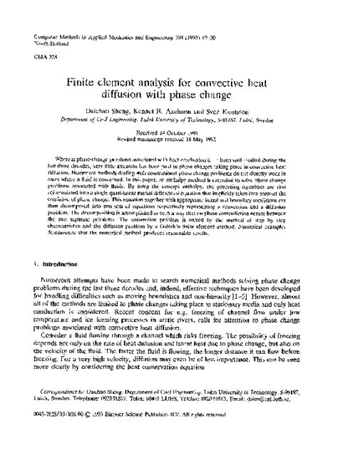 Pdf Finite Element Analysis For Convective Heat Diffusion With Phase