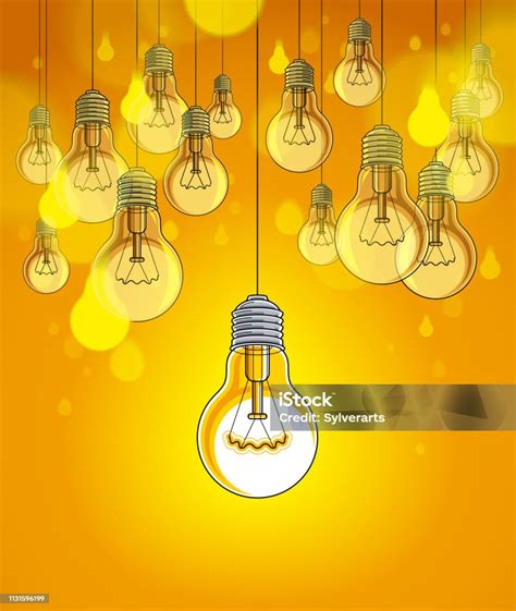 전구 하나의 빛나는 아이디어 개념 다른 생각 군중에서 눈에 띄는 창조적 인 영감을 가진 아름 다운 벡터 일러스트 레이 션 개념에 대한 스톡 벡터 아트 및 기타 이미지