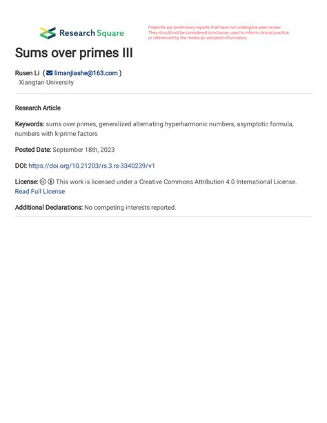 Pdf Sums Over Primes Iii