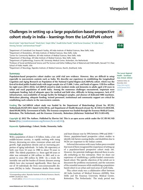 Pdf Challenges In Setting Up A Large Population Based Prospective