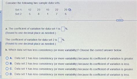 Solved Consider The Following Two Sample Data Sets A The