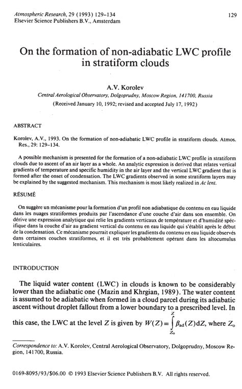 Pdf On The Formation Of Non Adiabatic Lwc Profile In Stratiform Clouds