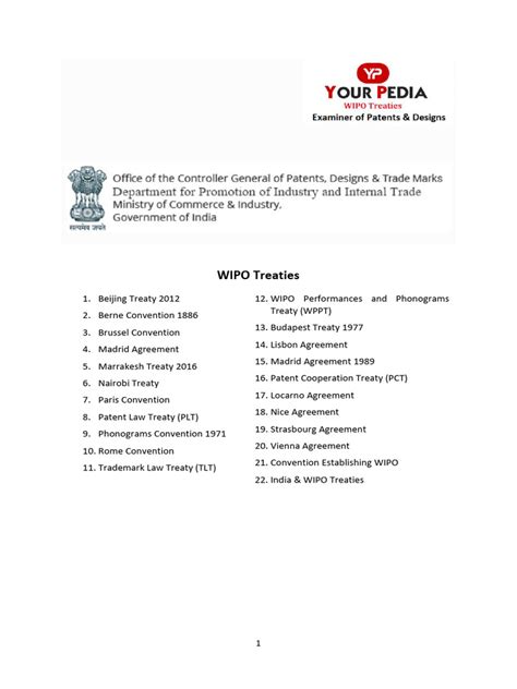 Wipo Treaties Pdf World Intellectual Property Organization Patent