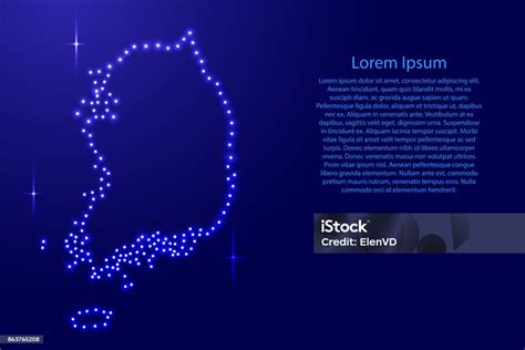 배너 포스터 인사장 벡터 일러스트 레이 션의 윤곽선에 빛나는 블루 스타 공간에서에서 한국 지도 0명에 대한 스톡 벡터 아트 및 기타 이미지 Istock