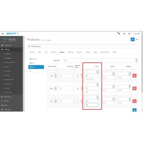 OpenCart Product Option Discount