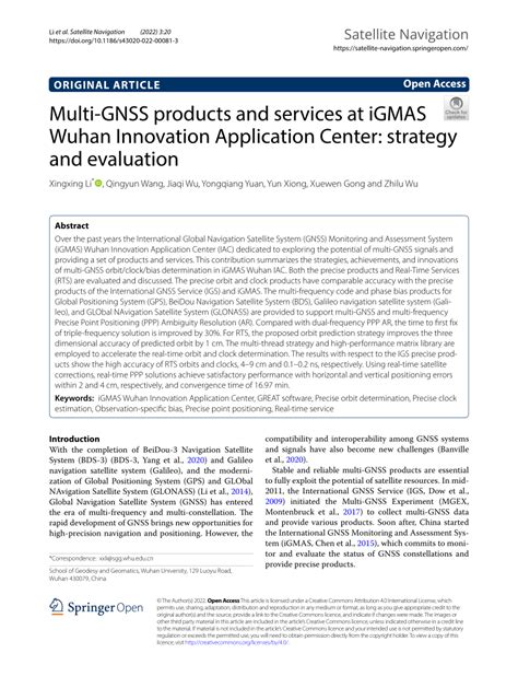 Pdf Multi Gnss Products And Services At Igmas Wuhan Innovation
