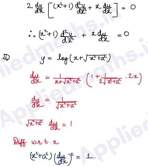 Q3 I If Y Log X √x2 1 Prove That X2 1 D2y Dx2 X Dy