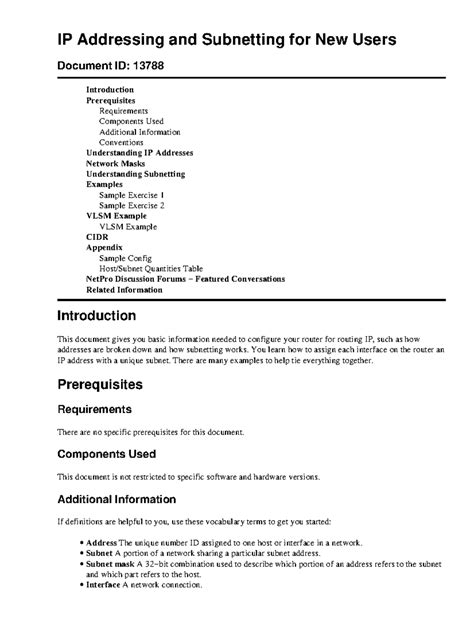 Ip Addressing Subnetting IP Addressing And Subnetting For New Users Document ID Studocu