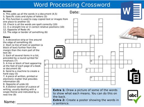 word processing crossword ict computing starter activity keywords ks3