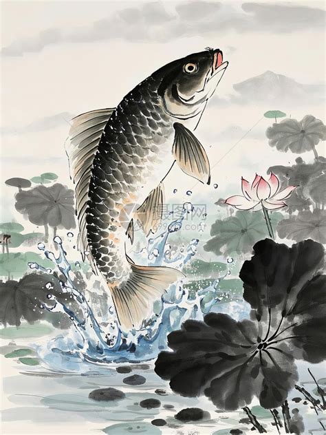 一只鲤鱼跃出水面插画图片下载 正版图片402719083 摄图网