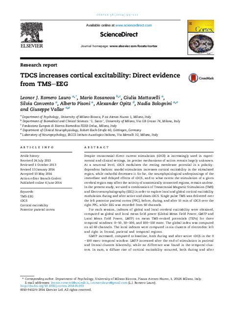 Pdf Tdcs Increases Cortical Excitability Direct Evidence From Tmseeg