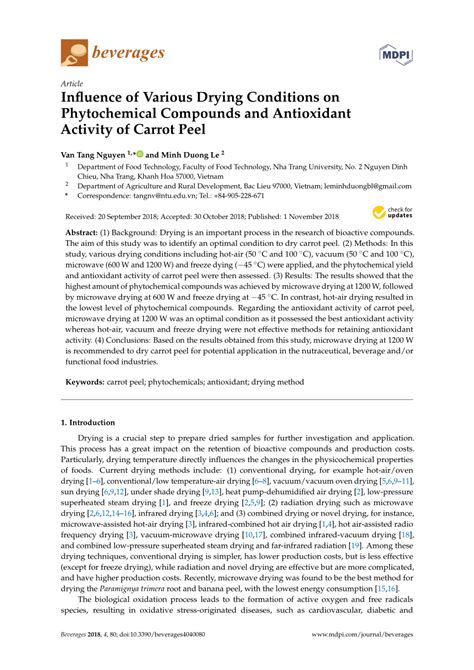 Pdf Influence Of Various Drying Conditions On Phytochemical Compounds