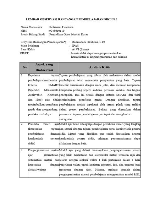 01 05 6 B4 4 Unggah Lk 3 Lembar Observasi Rancangan Dan Perangkat Pembelajaran Siklus 1 Pdf
