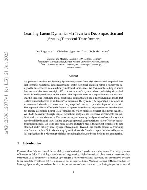 pdf learning latent dynamics via invariant decomposition and spatio