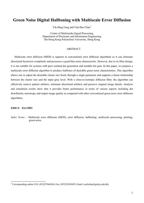 pdf green noise digital halftoning with multiscale error diffusion
