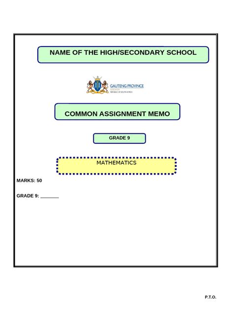 Grade 9 Common Assignment Memo Pdf