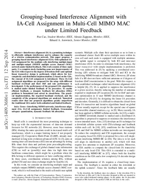 Pdf Grouping Based Interference Alignment With Ia Cell Assignment In Multi Cell Mimo Mac Under
