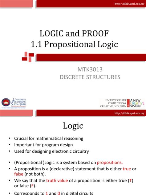 Mtk3013 Chapter11 Propositional Logic Pdf If And Only If Proposition